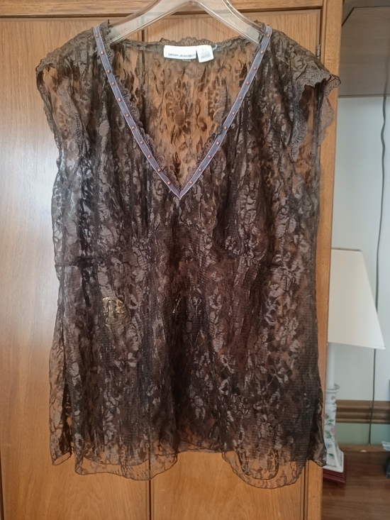 Dkny | Tops | Dkny Brown Floral Lace Vneck Top Vintage | Poshmark